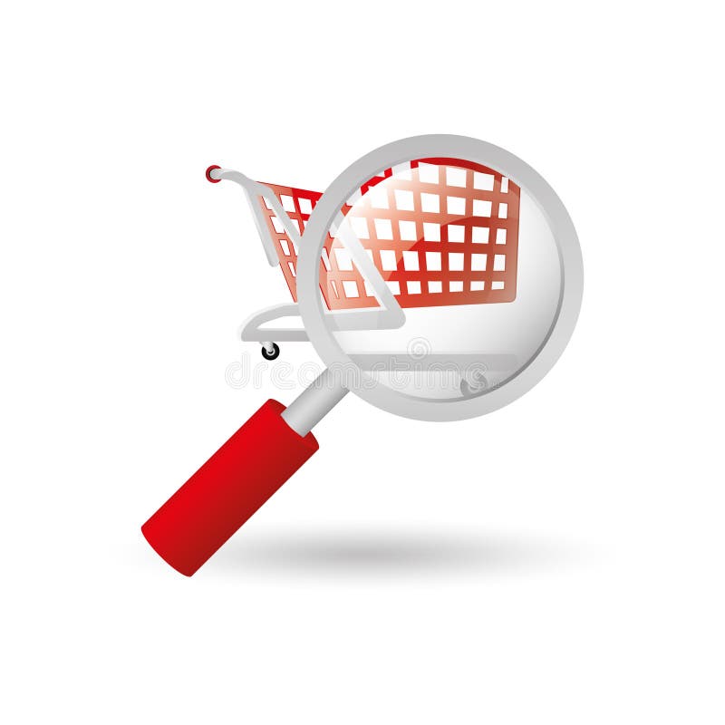 Shopping Push Cart and Magnifying Glass. Vector Illustration Decorative ...