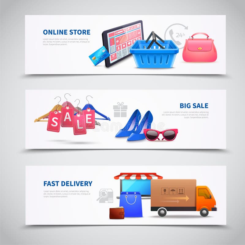 E-commerce Shopping Horizontal Banners Stock Vector - Illustration of ...