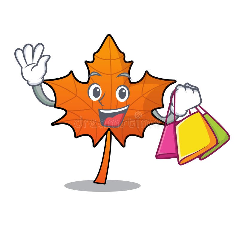 Shopping Red Maple Leaf Character Cartoon Stock Vector - Illustration ...