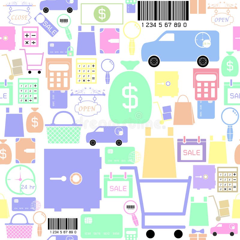 Shopping Seamless Pattern stock vector. Illustration of decorative ...