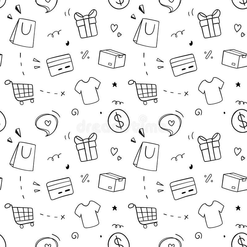 Shopping Seamless Pattern. Doodle Drawing Design Concept Stock Vector ...