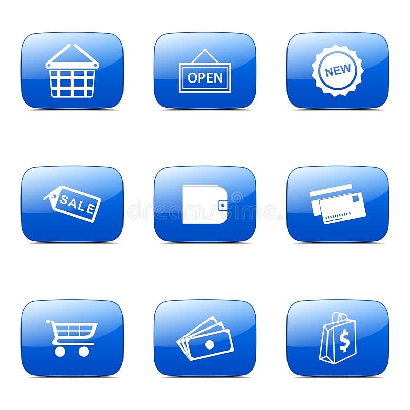 Shopping Sign Square Vector Blue Icon Set 2 Stock Vector - Illustration ...