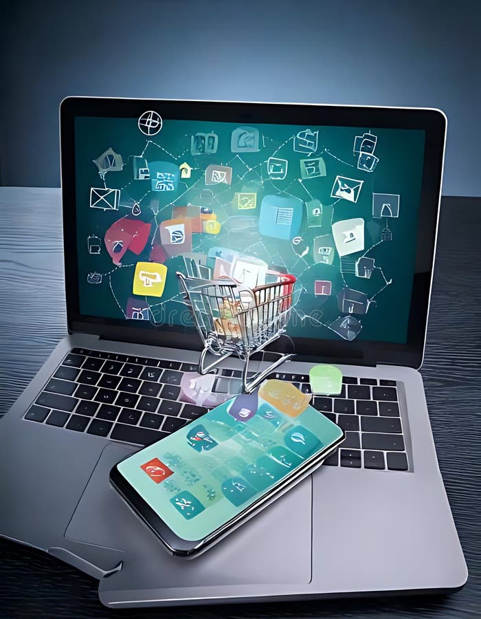Shopping Smartphone Online Concept with Laptop and Smart Apps Stock ...