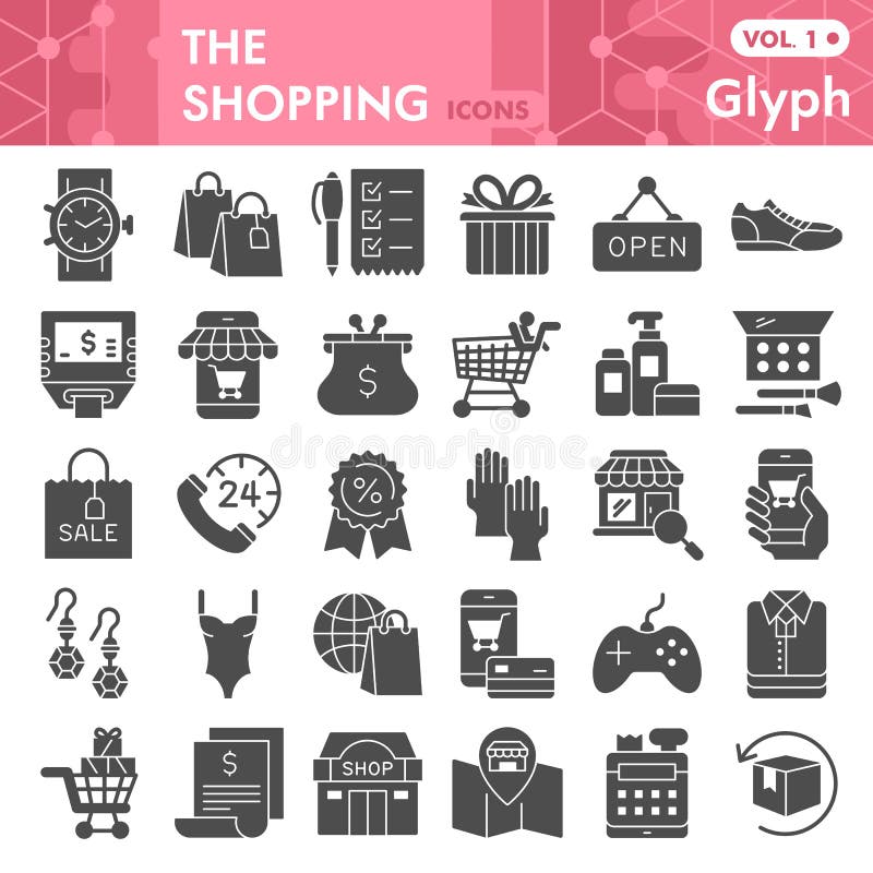 Shopping Solid Icon Set, Store and Shop Symbols Collection or Sketches ...