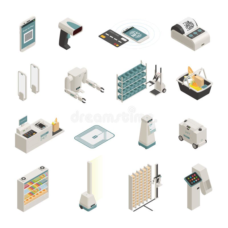 Supermarket Technologies Isometric Flowchart Poster Stock Vector - Illustration of gadget ...