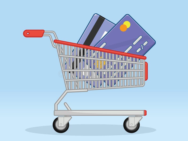 Shopping Trolley Credit Card Shopping Spree Stock Vector - Illustration ...