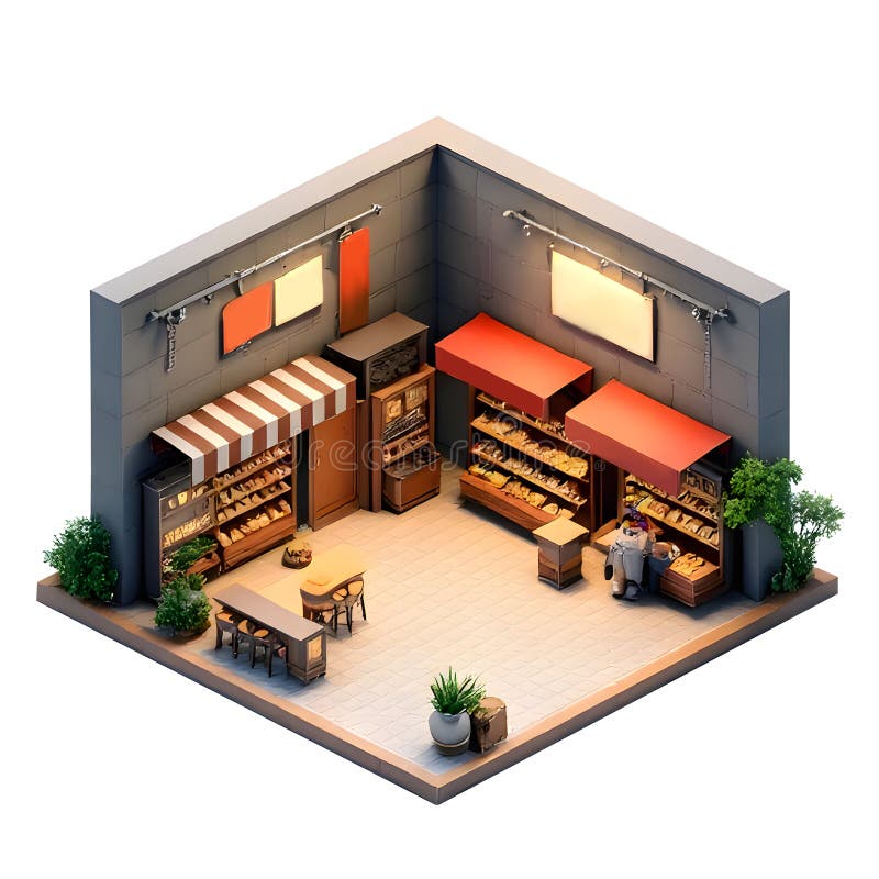 The Shops Inside the Building on a White Background,with Clipping Path ...