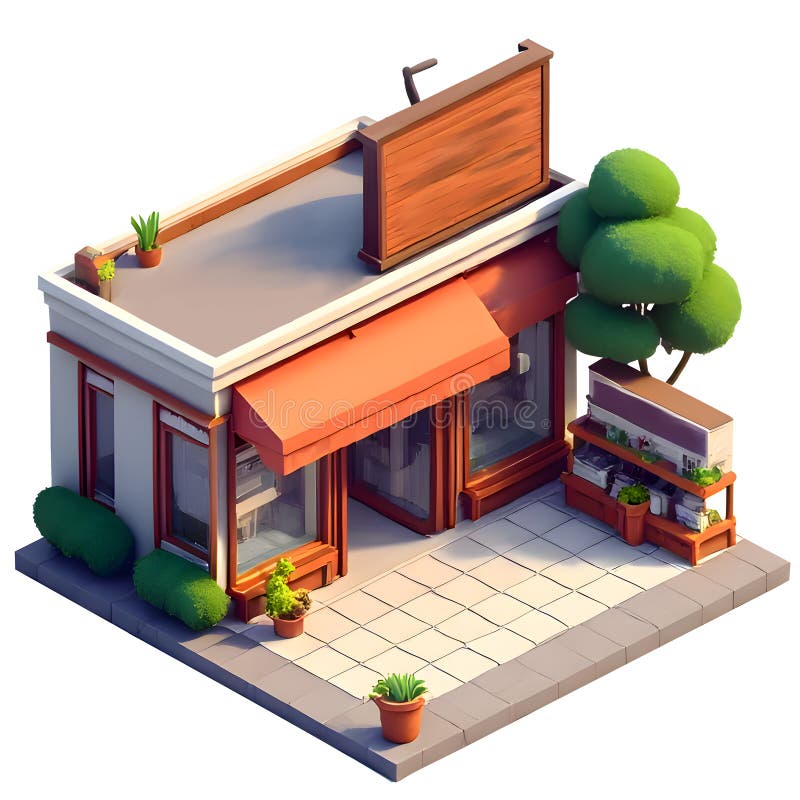 The Shops Inside the Building on a White Background,with Clipping Path ...