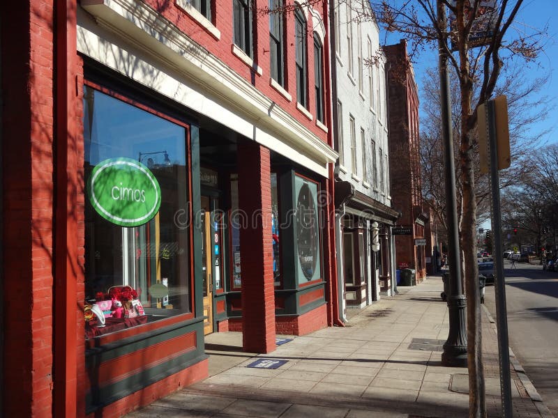 Shops Line the Sidewalk in Downtown Raleigh, North Carolina Editorial ...