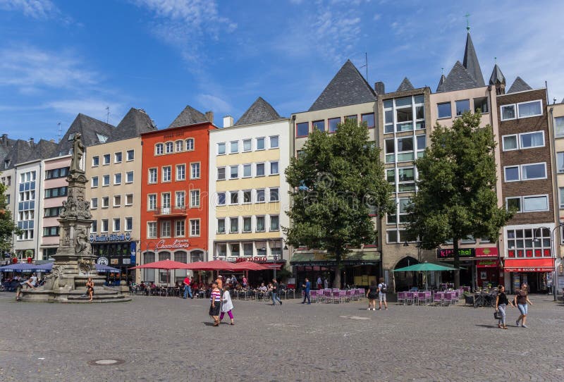 Shops and Restaurants at the Old Market Square of Cologne Editorial ...
