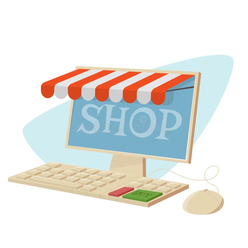Cartoon Illustration of a Retro Online Shop Stock Vector - Illustration ...