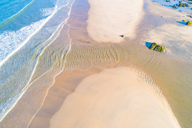 Shore of a Beach with a Fresh Water Stream, Aerial View from Drone ...