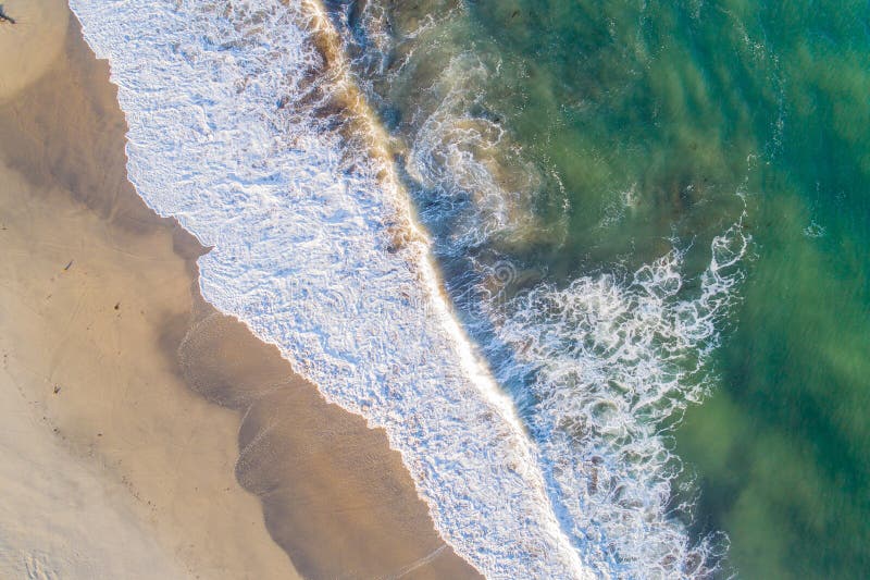 Shore of a Beach at Sunrise, Overhead View with Drone Stock Image ...