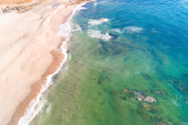 Shore of a Beach with Turquoise Waters Seen from a Drone Stock Photo ...