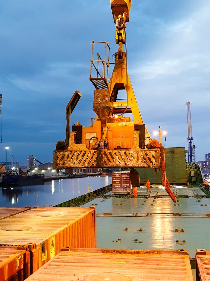 Shore Crane Loading Containers in Freight Ship Editorial Stock Image ...