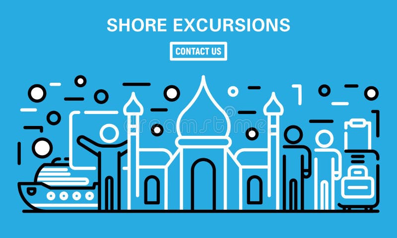 Shore Excursion Banner, Outline Style Stock Vector - Illustration of ...