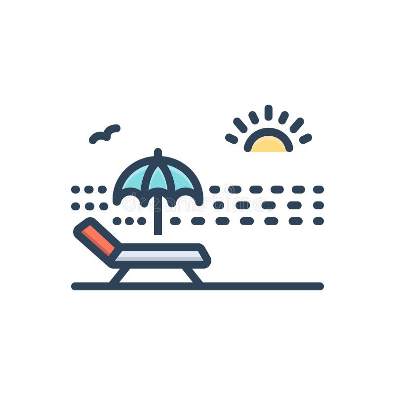 Color Illustration Icon for Shore, Sun and Umbrella Stock Illustration ...