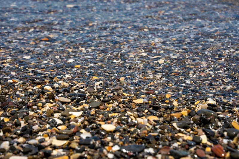 Shore with Pebbles. Ground Level View Close-up Stock Photo - Image of ...