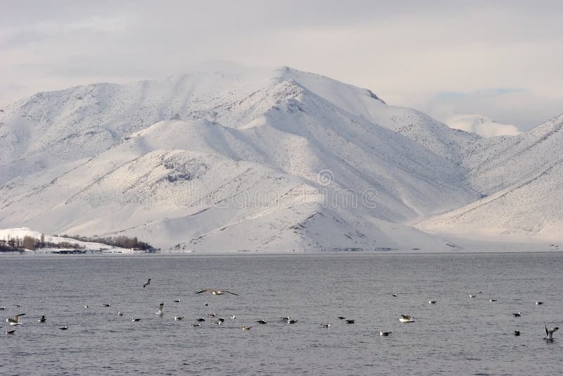 Snowy Shore of Van Lake, Eastern Turkey Stock Image - Image of clouds ...