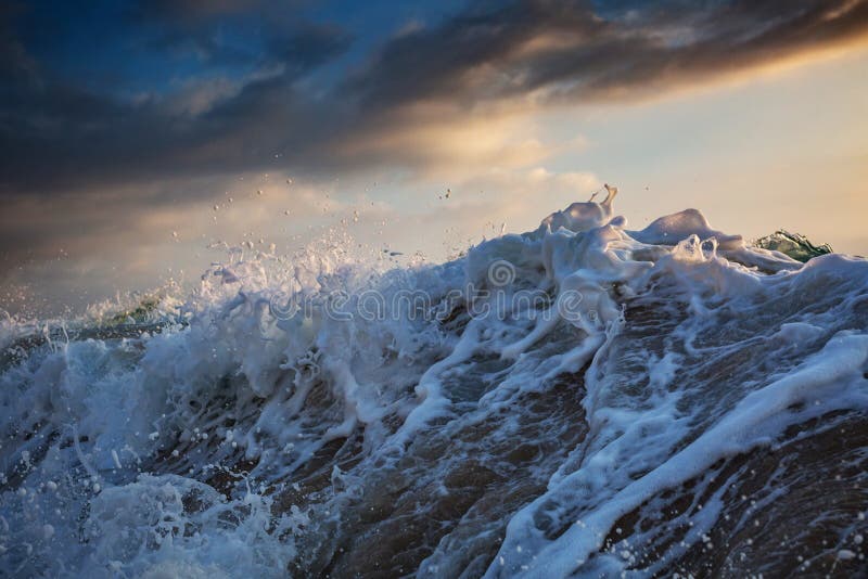 Shorebreak Wave at Sunset Time Stock Photo - Image of rough, tropical ...