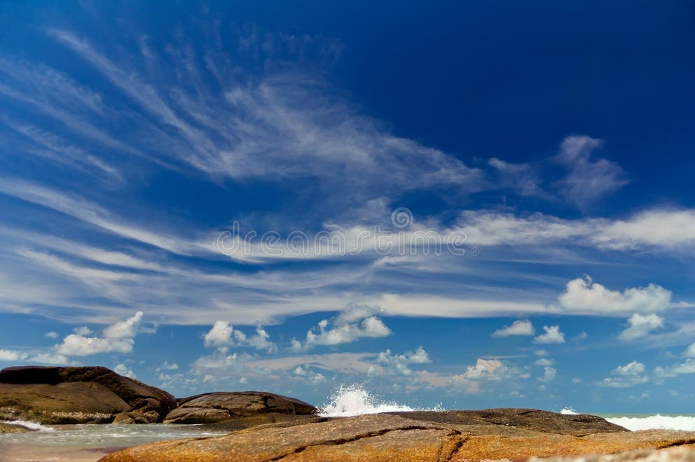 Shoreline with blue sky. stock photo. Image of idyllic - 27180952