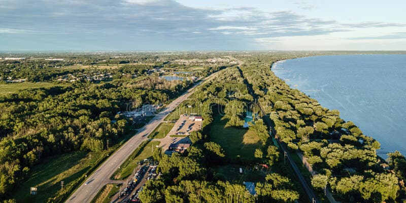 Shoreline and Highway Along Lake in Wisconsin Stock Image - Image of ...