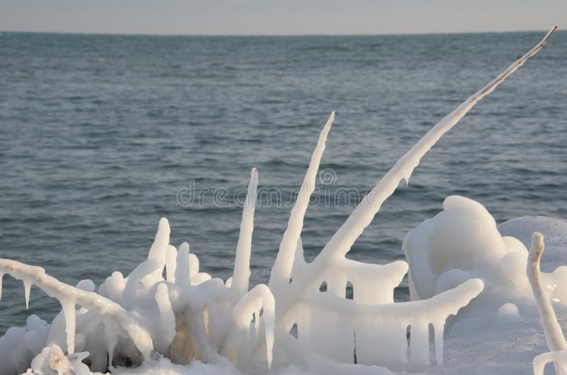 Shoreline Ice Formation after Storm Stock Photo - Image of sunlit ...
