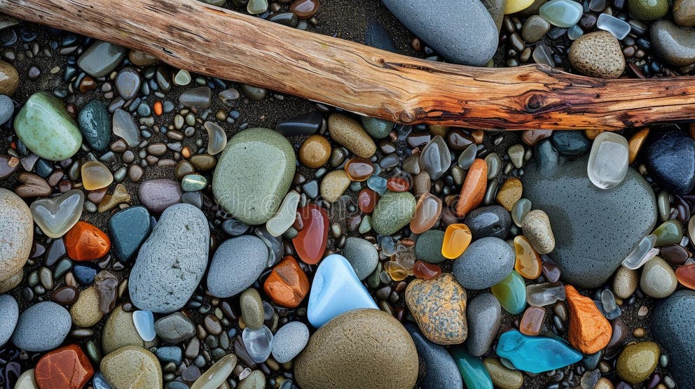 Shoreline Symphony: Elements Unearthed Beach. Stock Illustration - Illustration of sunny ...