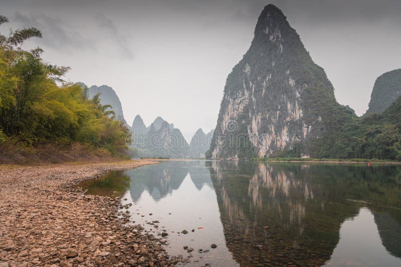 The Shores of the Li River in Xing Ping, Guilin, China Stock Photo ...
