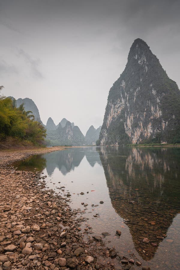 The Shores of the Li River in Xing Ping, Guilin, China Stock Image ...