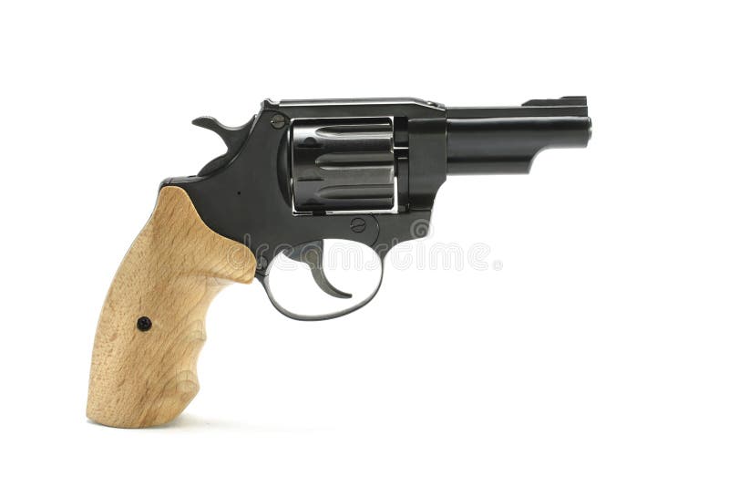 Short-barreled Revolver with Wooden Handle Isolated Stock Photo - Image ...