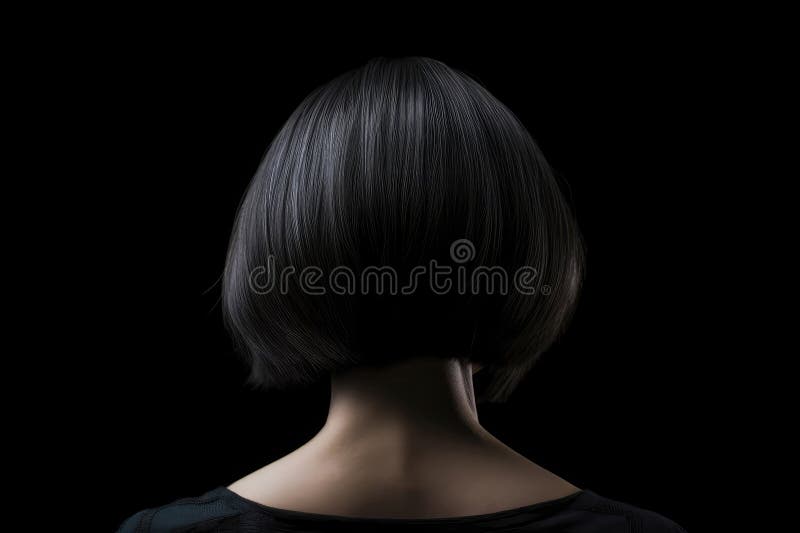 Short Black Straight Hair , Rear View on Black Background. Generative ...