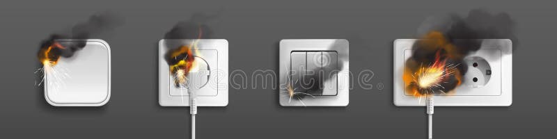 Short Circuit Fire in Socket with Plug and Switch Stock Vector ...