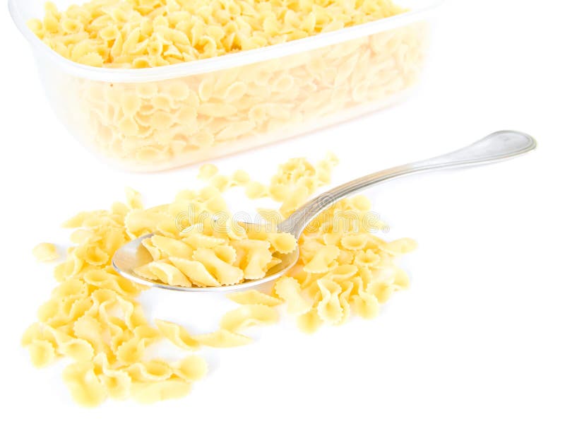 Short-cut Pasta in Plastic Container with Spoon. Stock Image - Image of ...