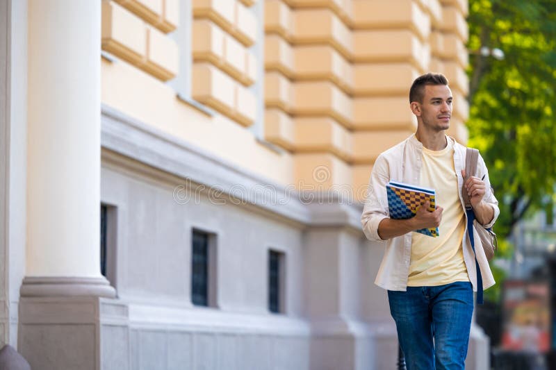 Short-haired Smiling Student with a Backpack Stock Photo - Image of ...