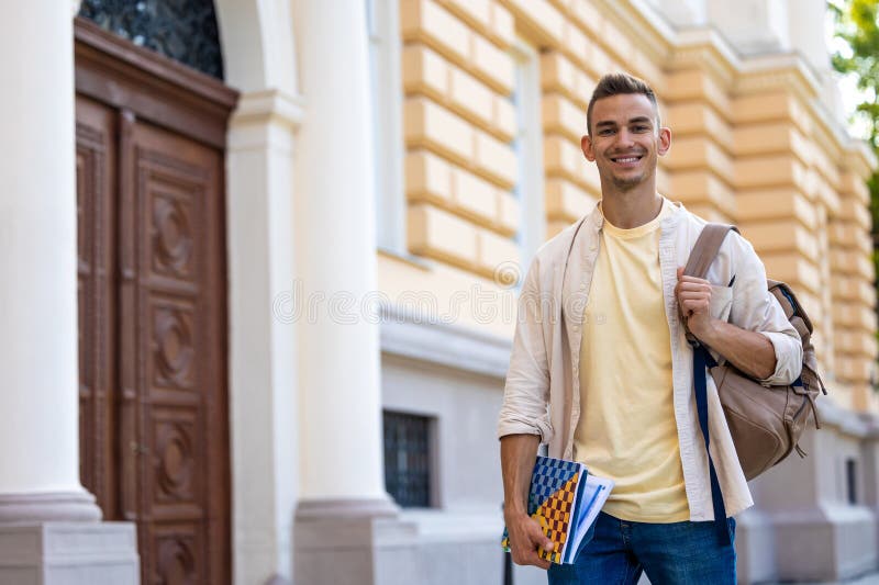 Short-haired Smiling Student with a Backpack Stock Photo - Image of ...