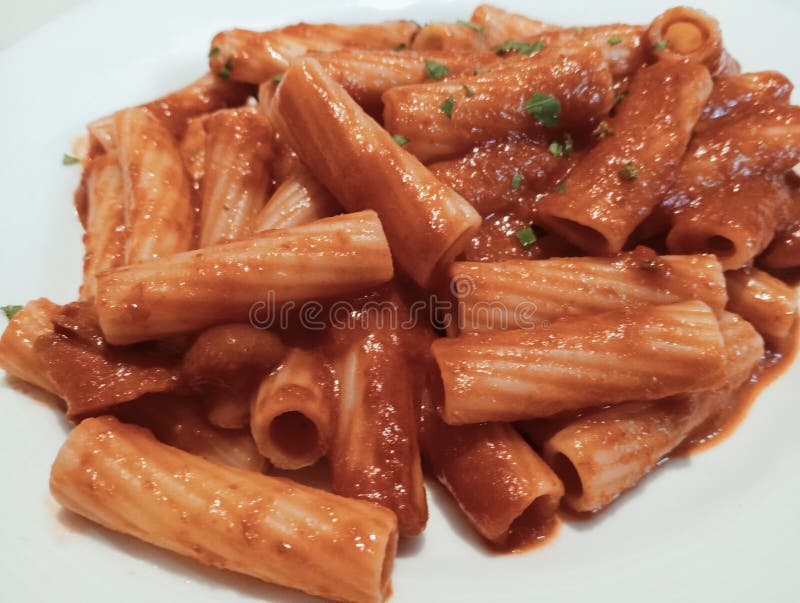 Short Pasta with Bolognese Sauce and Parsley Stock Photo - Image of ...