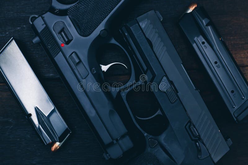 Short Pistol and 9 Mm Ammunition Stock Image - Image of black, points ...