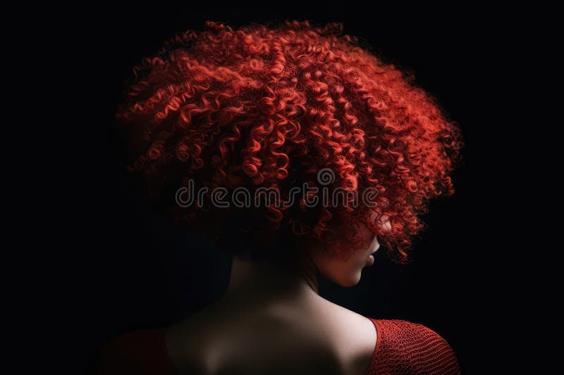 Short Red Afro Curls , Rear View on Black Background. Generative AI ...