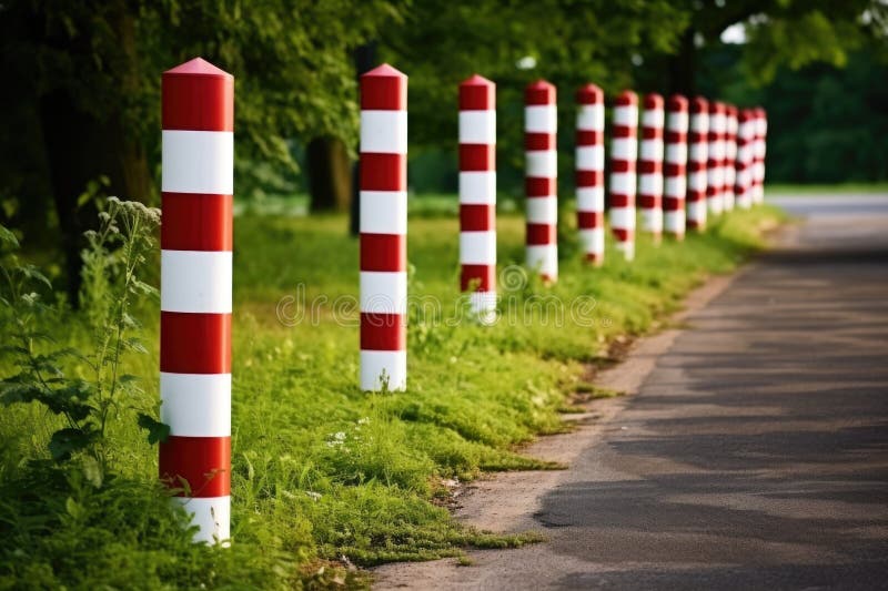 Short Red and White Striped Border Posts by the Road Stock Illustration ...