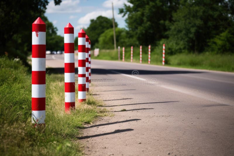 Short Red and White Striped Border Posts by the Road Stock Image ...