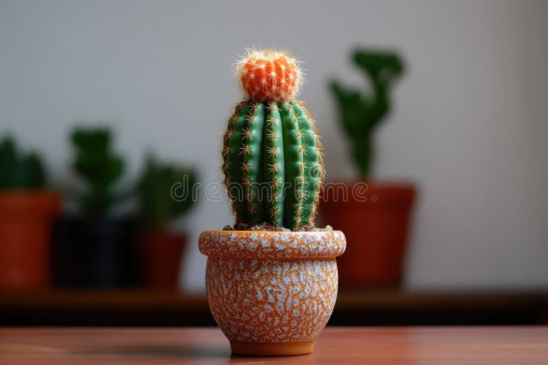 A Short, Stubby Cactus with a Single Flower in a Terracotta Pot Stock ...