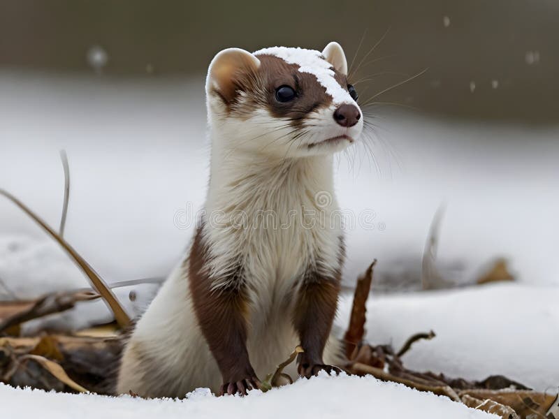 A Short-tailed Weasel (Mustela Erminea) in Winter Stock Illustration ...