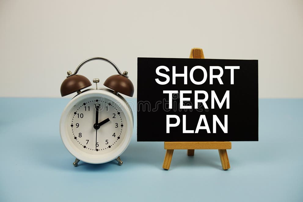 Short Term Plan Text on Paper Card with Alarm Clock on Blue Background ...