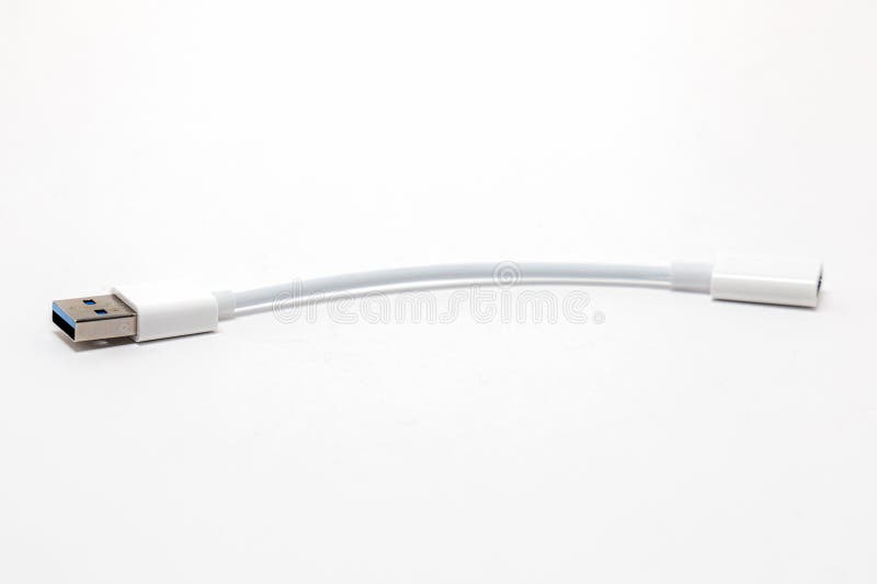 Short White Cable with Usb-c To Usb-a Connection As Single Hub Stock ...