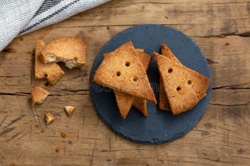 Shortbread Biscuit on Black Stone Plate, Flat Lay Stock Photo - Image ...