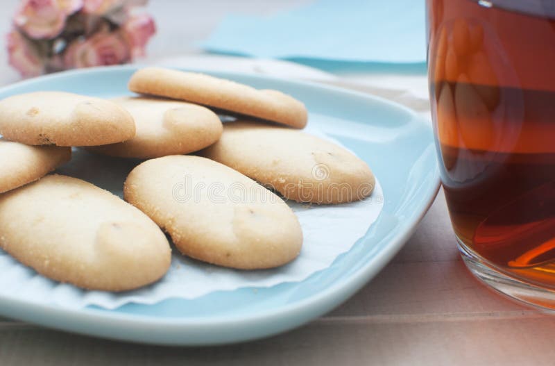 Shortbread Cookies on Blue Plate Stock Image - Image of slice, blue ...