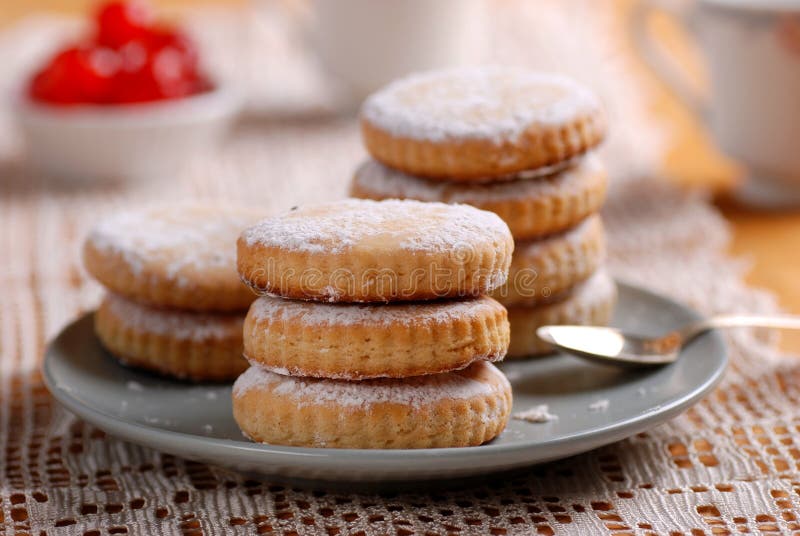 Shortbread Cookies with Icing Sugar Stock Photo - Image of stack, brown ...
