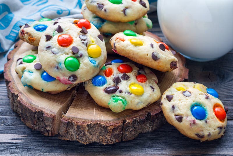 Shortbread Cookies with Multi Colored Candy and Chocolate Chips, Served ...