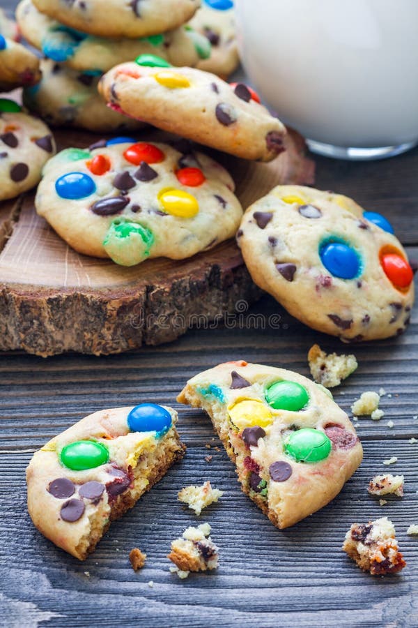 Shortbread Cookies with Multi-colored Candy and Chocolate Chips on ...